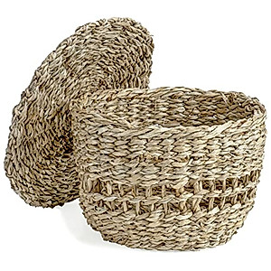 Red Co. 6” Small Decorative Round Natural Hand-Woven Seagrass Storage Basket with Lid