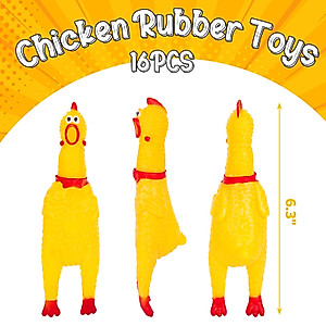 LovesTown 16PCS Rubber Chickens, Screaming Chicken Toys, Chicken Squeaky Toy Squeeze for Kids Party Favors Prank Toys Dog Toys