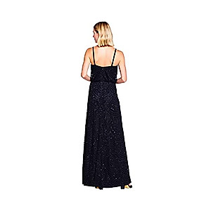 Adrianna Papell Women's Long Beaded Blouson Gown, Black, 16