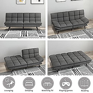FONTOI Futon Sofa Bed Memory Foam Couch Sleeper Daybed Foldable Convertible Loveseat, Dark Gray