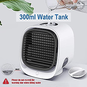 MOGUU Portable Air Conditioner, Evaporative Cooler Fan, 3 Wind Speed & 7 LED Light, USB Powered Personal with 300ml Water Tank for Home, Bedroom, Office, Dorm, Car, Camping Tent, White