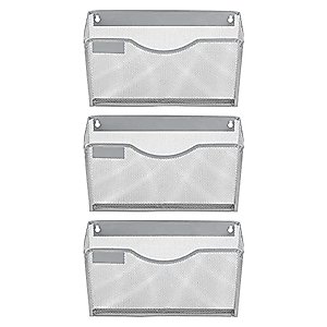 EasyPAG Mesh Wall File Holder 3 Pockets Hanging File Folder Organizer for Home and Office with Nametag Label, Silver