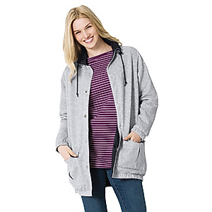 Woman Within Women's Plus Size Fleece Nylon Reversible Jacket - 3X, Black Heather Grey