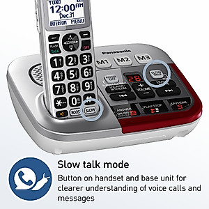 Panasonic Amplified Cordless Phone with Slow Talk, 50dB Volume Boost, 112dB Lound Visual Ringer, Hearing Aid Compatibility, Large Screen and Backlit Keypad - KX-TGM450S - 1 Handset (Silver)