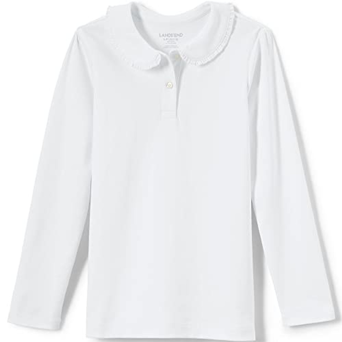 Lands' End School Uniform Girls Long Sleeve Ruffle Collar Knit Peter Pan White Kids Medium