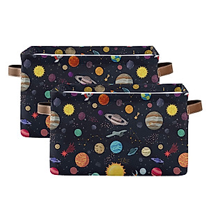 xigua Carton Space Spaceships Rectangular Storage Bin Canvas Square Storage Basket with Handles for Home,Office,Books,Nursery,Kid's Toys,Closet & Laundry