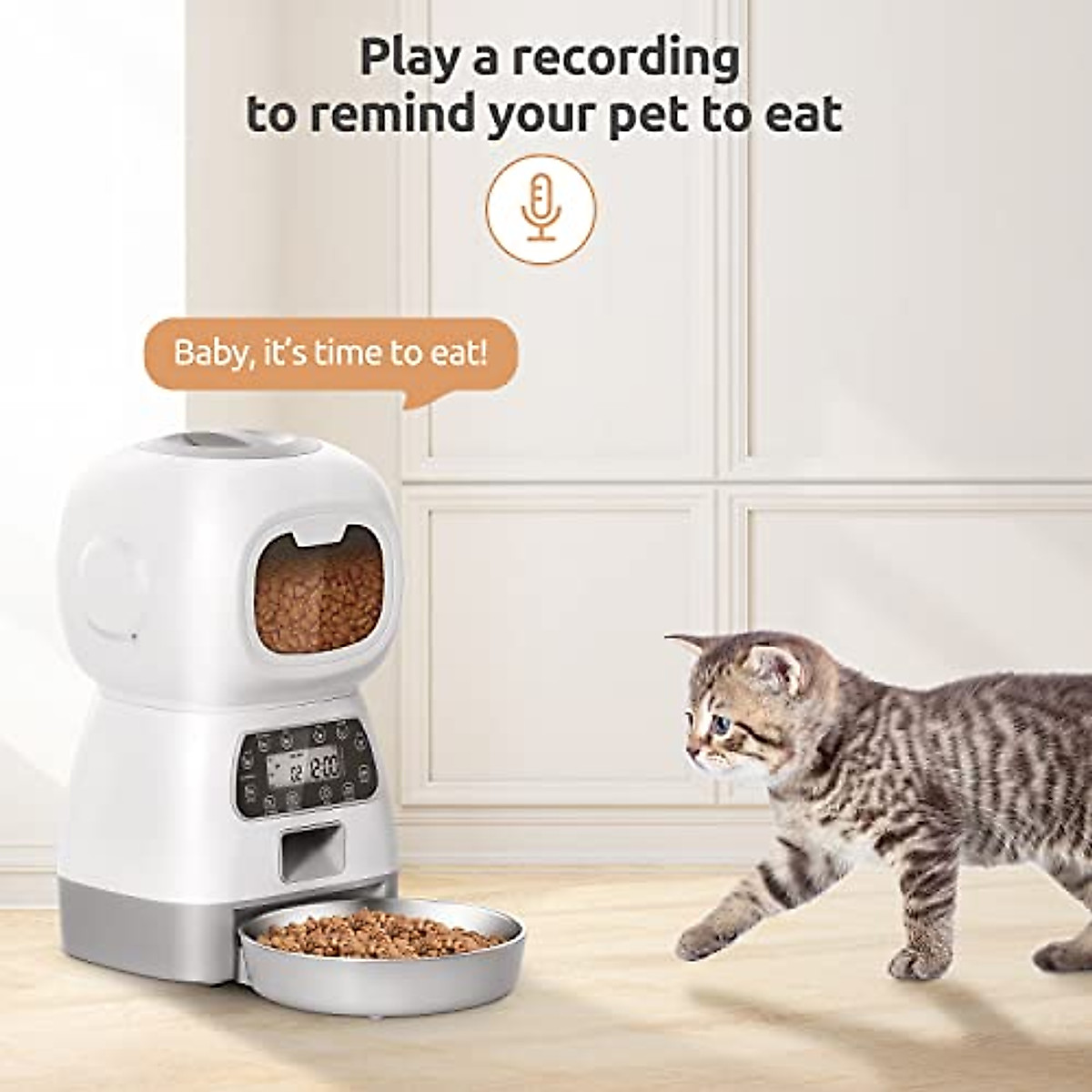 KutoraWorks Automatic Cat Feeder, Dog Food Dispenser with Rotary Lock Lid, Visual Window, Memory Function, Voice Recorder, Stainless Steel Dish, 0-20 Portion Control for 1-4 Meals Daily, 118oz