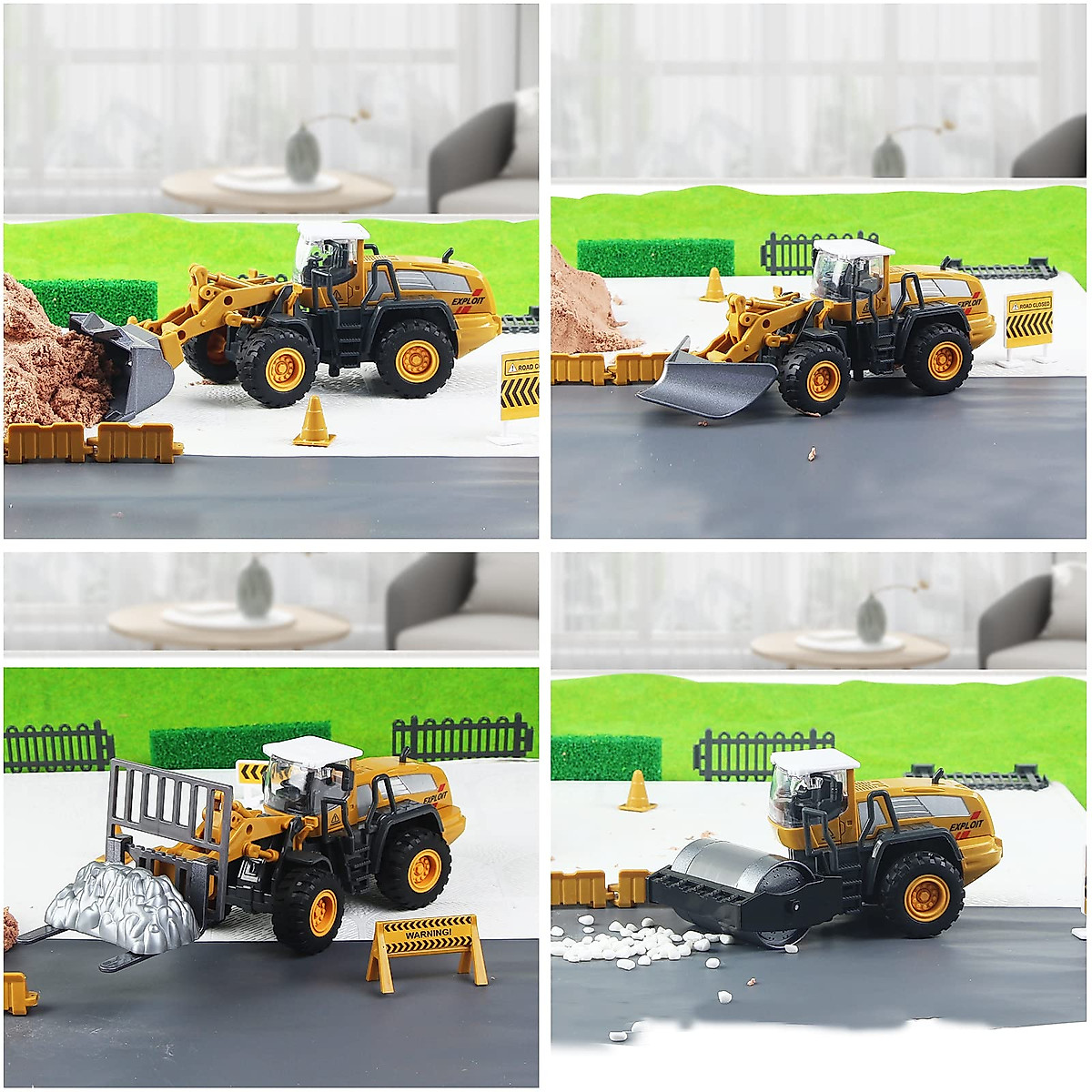 Hapavis Construction Vehicles Toys Set with Road Roller Snow Plow Forklift Bulldozer Alloy Construction Site Vehicles