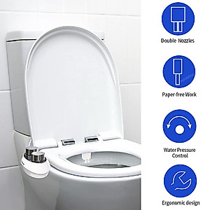 Bidet for Toilet - Bidet Toilet Seat Attachment with Water Pressure Control, Self-Cleaning Dual Nozzles, Non-Electric Bidet, Easy to Install, Fresh Water Spray for Posterior & Feminine Wash