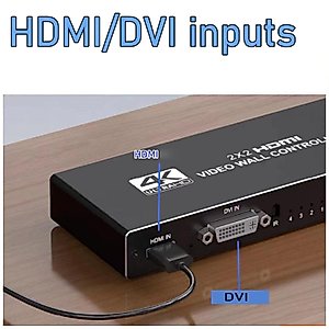2024 Multi-Screen Splicing Display Matrix 4K 2x2 Video Wall Controller HDMI/DVI Input Video Wall Processor with Remote Control for 4 TV Splicing
