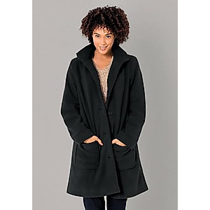 Woman Within Women's Plus Size Hooded A-Line Fleece Coat - 26 W, Black