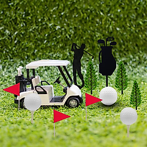 MEMOVAN Golf Cake Decorations Golf Birthday Cake Toppers Mini Golf Cart Toy Golf Theme Cake Decorations with Cart Flag Golf Ball Green Tree for Golf Theme Party Supplies
