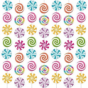 Capoda 8 Pieces Candy Party Decorations Candyland Paper Garlands Candy Paper Cutouts Lollipop Garland Banner Sweet Candy Hanging Decor for Candy Birthday Theme Party Supplies