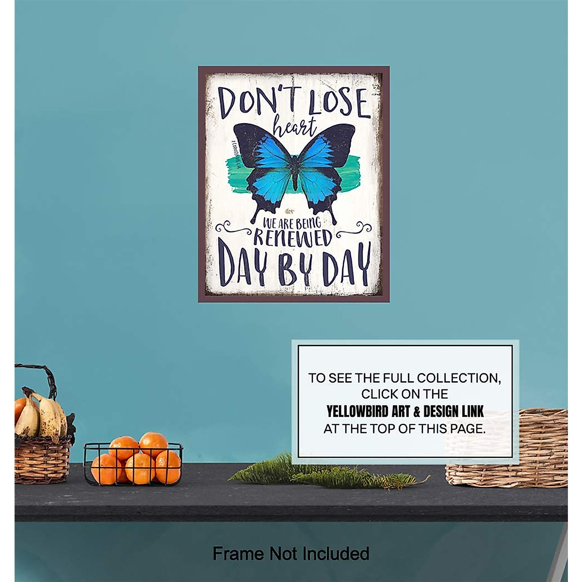 Inspirational Butterfly Picture - Christian Bible Verse Wall Art - Religious Scripture Wall Decor - Blue Rustic Boho Gift for Women - Motivational Home or Apartment Decoration for Bedroom, Living Room