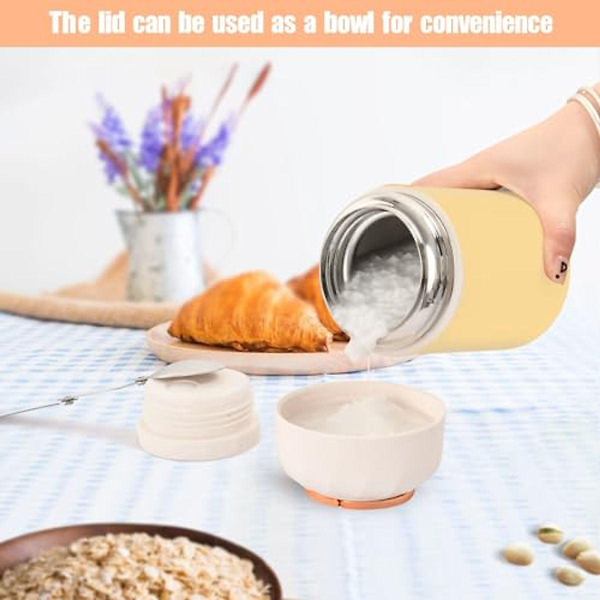 Sunflower Yellow Kids Womens Insulated Food Jar Containers with Spoon 17oz/500ml Container To Keep Food Hot Stainless Steel Vacuum Wide Mouth Lunch Boxes for Lunch Accessories