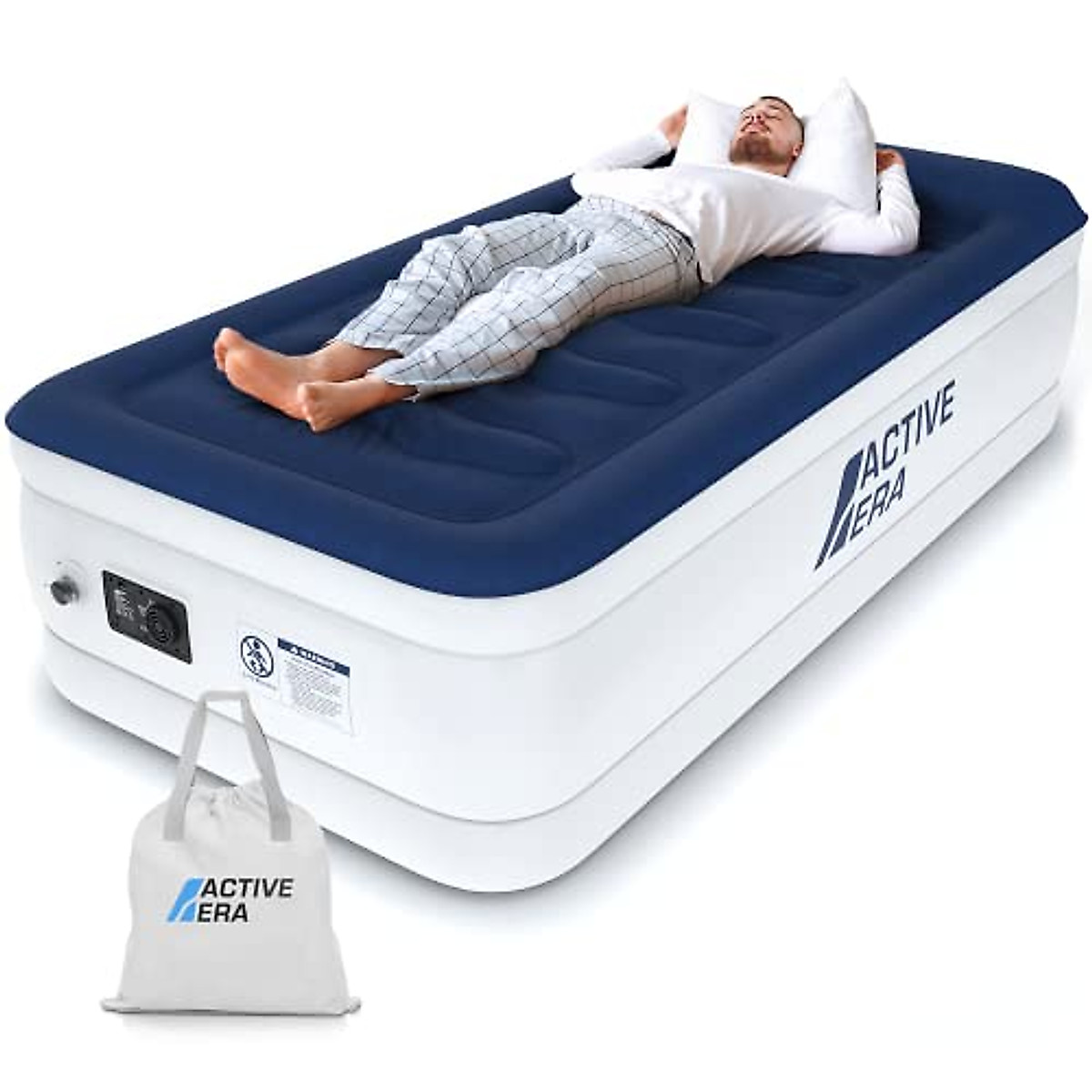 Active Era Luxury Twin Size Air Mattress (Single) - Elevated Inflatable Air Bed, Electric Built-in Pump, Raised Pillow & Structured I-Beam Technology, Height 21"