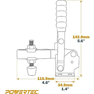 POWERTEC 20335 Quick Release Vertical Toggle Clamp 12130-500 lb Holding Capacity w Rubber Pressure Tip, 2PK