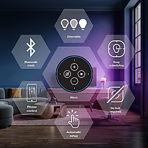 SYLVANIA Bluetooth Mesh LED Smart Light Bulb, One Touch Set Up, A19 60W Equivalent, E26, RGBW Full Color & Adjustable White, Works with Alexa Only - 2 Count (Pack of 1) (75760)