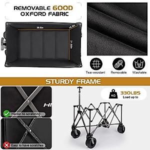 HASAGEI Collapsible Wagon Cart Outdoor 8.48 Cubic Feet Folding Utility Wagon 330 lbs Capacity Heavy Duty Beach Wagon with Big Wheels for Camping Beach Garden