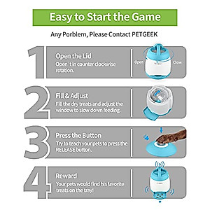 PETGEEK Automatic Dog Feeder Toy, Interactive Dog Puzzle Toys Treat Dispensing, Electronic Dog Food Dispenser Remote Control, Safe ABS Material Pet Toy for All Breeds of Dogs, Blue Color