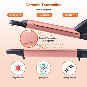 2 in 1 Travel Curling Flat Iron Dual Voltage Mini Hair Straightener and Curler with 1 Inch Rose Gold Ceramic PTC Plate (Gold)