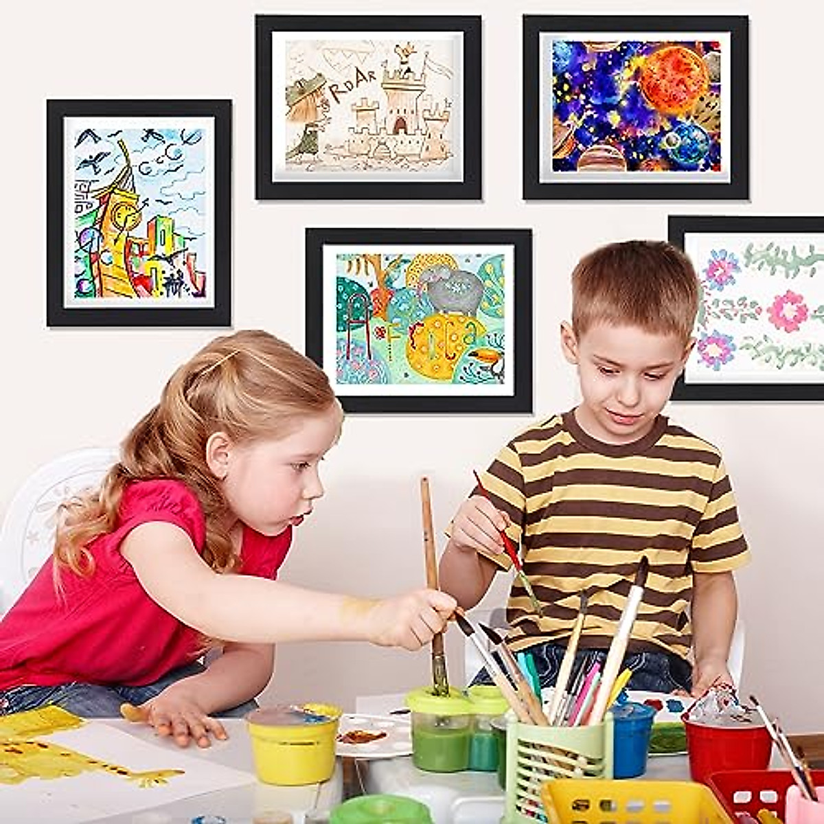 Fixwal Kids Art Frame, 8.5 x 11 Picture Frame for Kid Art Work Changeable, Front Opening Black Kids Artwork Display Frame, Real Glass, for Wall Hanging, Set of 1
