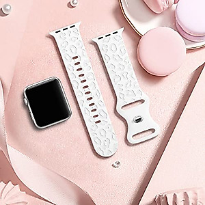 CreateGreat Engraved Bands Compatible with Apple Watch Band 41mm 40mm 38mm, Leopard Carve Pattern Soft Silicone Strap Compatible with iWatch Series 8 7 6 5 4 3 2 1 SE, Women Men,Leopard.4PCS-A