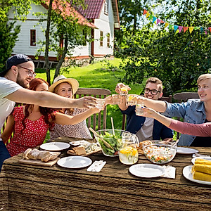 durony 2 Pieces Plastic Wood Grain Tablecloths Table Covers 54 x 108 Inch Plastic Waterproof Rustic Table Cover for Western Barn Themed Party Birthday Wedding Party Table Decor