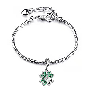 NARTGO Lucky Green Four Leaf Clover Charm Compatible with Pandora Charms Bracelets