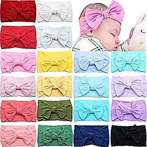 20 Colors Super Stretchy Soft Knot Baby Girl Headbands with Hair Bows Nylon Head Wrap For Newborn Baby Girls Infants Toddlers Kids