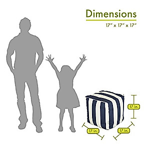Majestic Home Goods Navy Blue Vertical Stripe Indoor / Outdoor Bean Bag Ottoman Pouf Cube 17" L x 17" W x 17" H