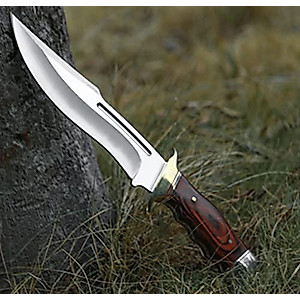 Kratos ZF9 Bowie Knife | Handmade | 13.25" Hardened High Carbon 440 Stainless Steel | 30-degree double bevel Edge | Wood Handle | Leather Sheath | Outdoor Hunting, Bushcraft, Boning, & Camping