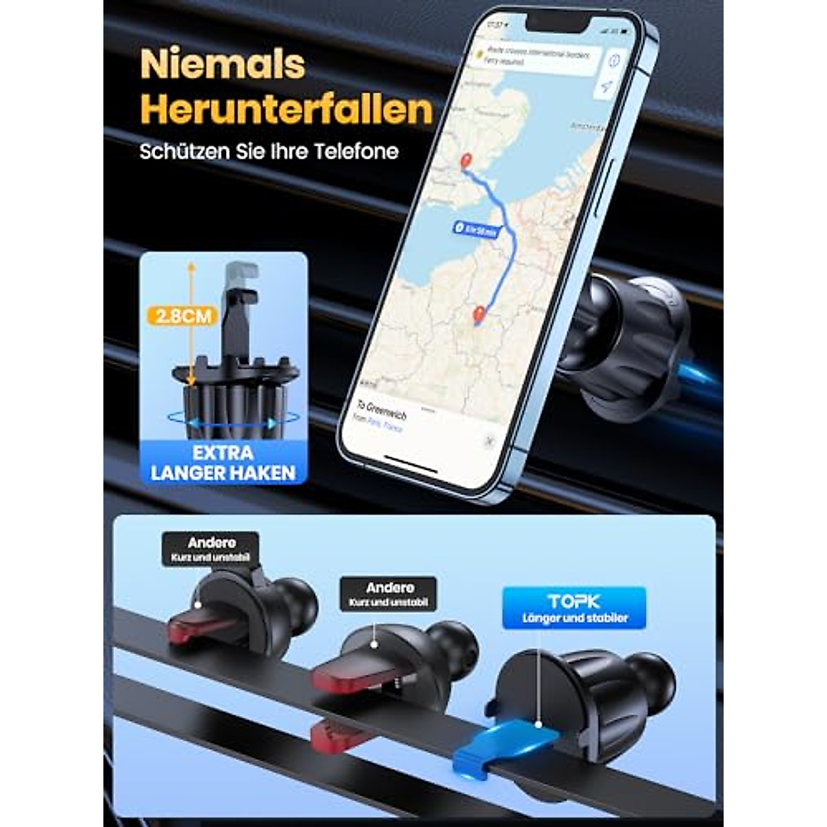 TOPK Phone Holder Car, Magnetic Phone Holder for Car, Upgrade Hook Clip Air Vent Mount with Strongest Magnet for Cellphones