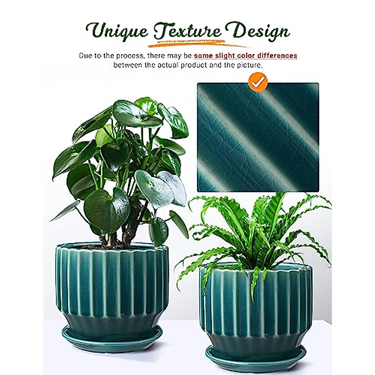 AISBUGUR Plant Pots 6 inch Ceramic Pots for Indoor Plants Set of 2 Flower Pots Unique Crackle Glaze Design Plant Pots with Drainage Hole and Saucer Come with Drainage Nets (Aqua Green)