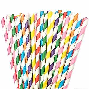 Paper Straws Drinking Biodegradable and Recycled, Rainbow Stripe Paper Straws for Juices, Shakes, Smoothies, Party Supplies Decorations