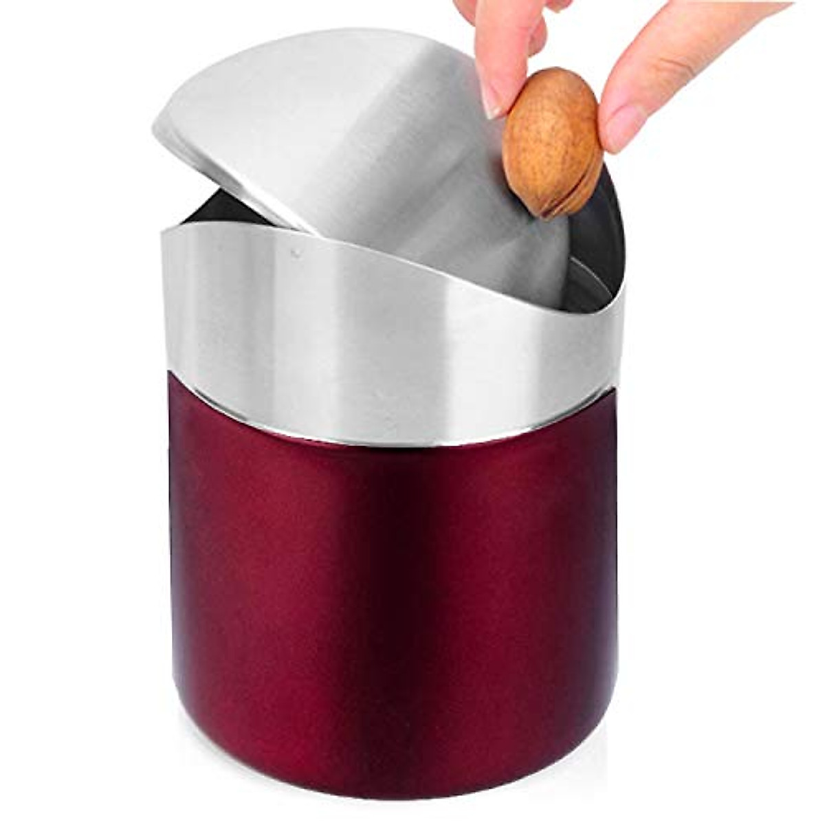 JILLICK Mini Trash Can with Lid, Brushed Stainless Steel Small Tiny Mini Trash Bin Can, Mini Countertop Trash Cans for Desk Car Office Kitchen, Swing Top Trash Bin 1.5 L/0.40 Gal (Red)
