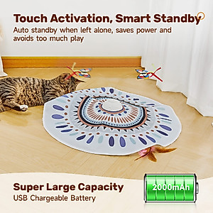 Potaroma Cat Toys Chargeable, 3in1 Hide and Seek Kitten Wand Toy, Interactive Automatic Cats Toy, Fluttering Butterfly, Moving Feather, Indoor Exercise Kicker 22.8 Inches Cover for All Breeds