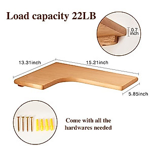 TREOAKWIS Corner Shelf Solid Oak Wood Floating Corner Shelf Wall Mount Floating Shelf Display Shelf for Small Plant, Speaker, Photo Frame,Storage for Bedroom Kitchen,Living Room,Office