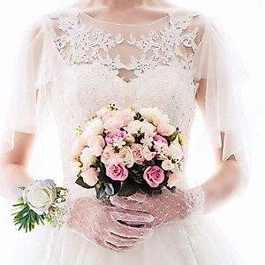 Dicanence 2 Pcs Flower Wrist Corsage Boutonniere Set Artificial Rose Bride Wristband Men Boutonniere Set Wedding Party Prom Suit Decoration for Groom Groomsman Best Man and Girl