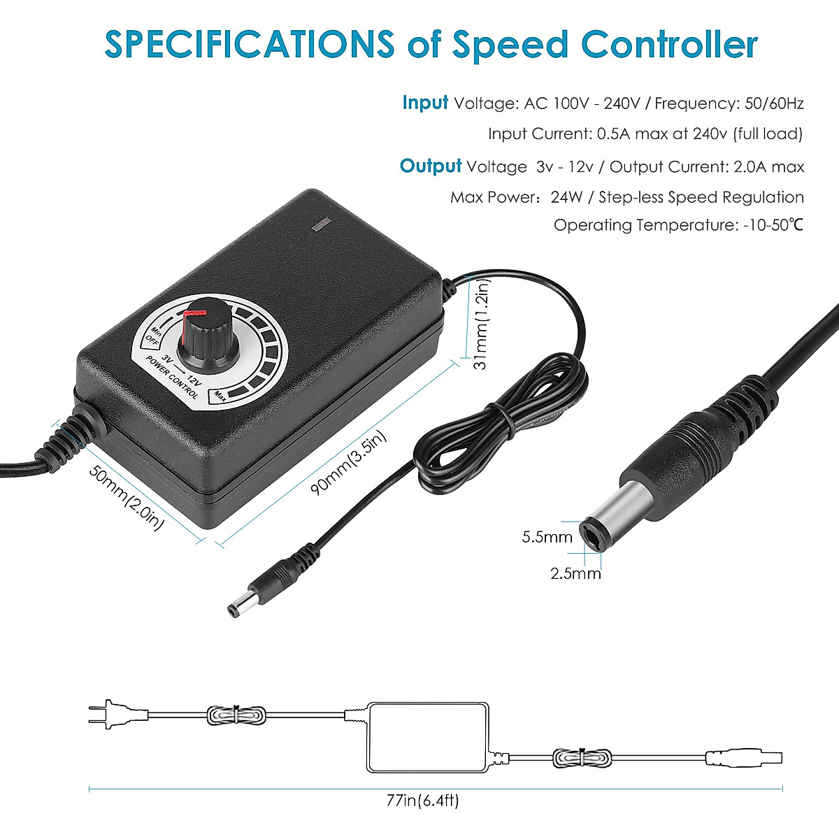 Qirssyn 120mm AC Powered Fan with Vriable Speed Controller, AC 110V to 220V Vriable Speed Fan for Receiver Amplifier DVR PlayStation Component Cooling