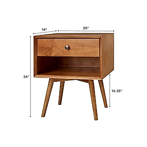 Walker Edison Mid Century Modern Wood Nightstand Side Table Bedroom Storage Drawer and Shelf Bedside End Table, 1 Drawer, Caramel