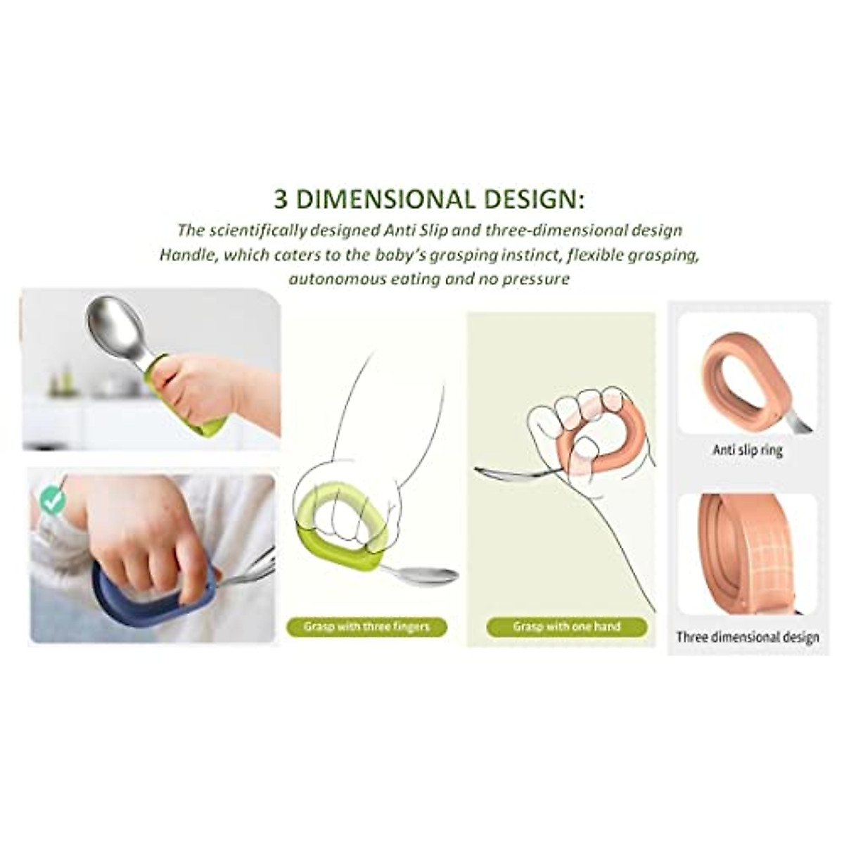 FAZLANIX Stainless Steel Toddler Fork and Spoon Set with Carry Case | Round Silicone Handle | Kids Safe Cutlery | Toddler Training Utensils | Self Feeding Toddler Silverware