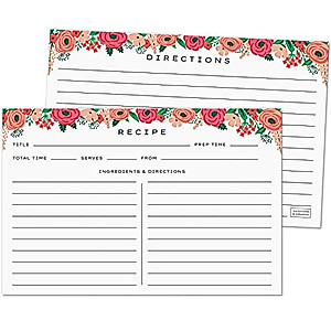 Sweetzer & Orange 4x6 Recipe Cards. Set of 50x Floral, Blank Recipe Cards 4x6 Inches Double Sided. Large Recipe Index Card Fits Standard 4x6 Recipe Box.
