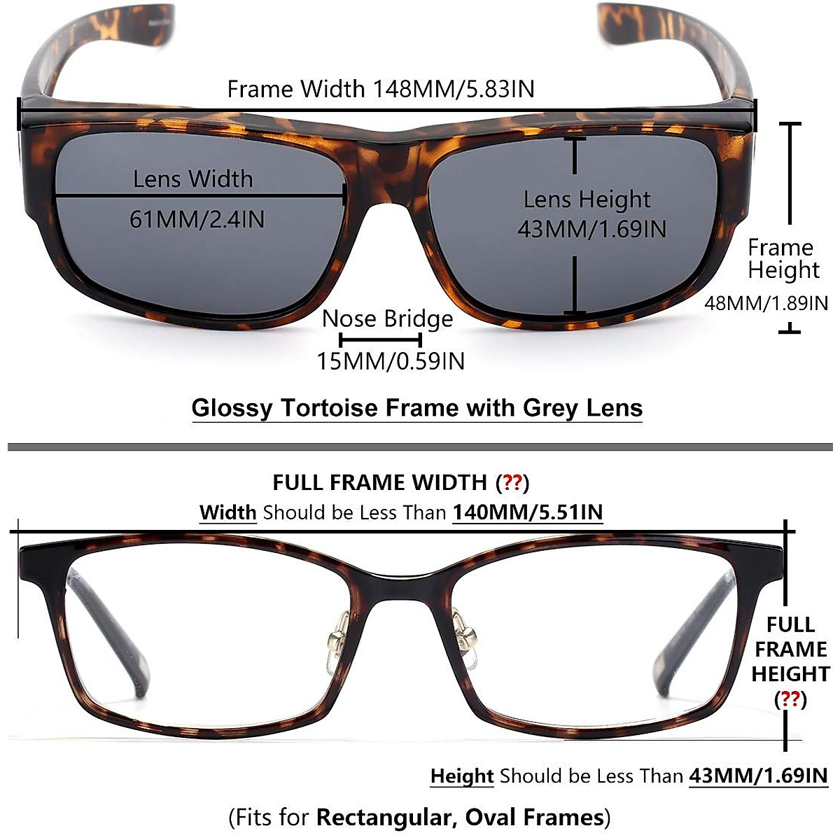 CAXMAN Polarized Fits Over Glasses Sunglasses Wear Over the Prescription Glasses Glossy Tortoise Frame Grey Lens Medium Size