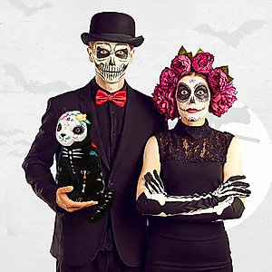 Hiboom Skeleton Black Cat Stuffed Animal 13 Inch Soft Plush Black Kitten Stuffed Animal Nightmare Catnap Plush for Halloween Day of The Dead Decor Gift Birthday Party Favors(Classic Style)