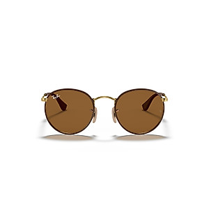 Ray-Ban RB3475Q Round Craft Sunglasses, Leather Brown On Gold/B-15 Brown, 50 mm