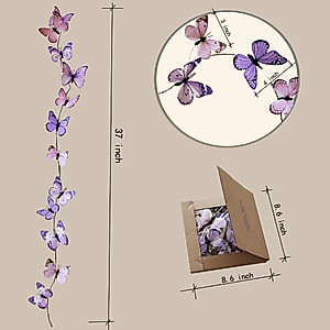 Artificial Butterfly Garland, Fake Butterfly Decorative Vines, DIY 3D Unique Butterfly Hanging Decor for Home Wall Easter Spring Flowers Party Wedding Arch Shopping (Light Purple)