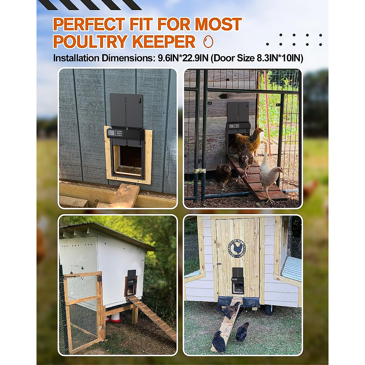 Hopet Automatic Chicken Coop Door with Timer Large LCD Display 2023 Upgraded Electric Battery Powered Aluminum Chicken Coop Door Accessories Poultry Door Opener Training Flock