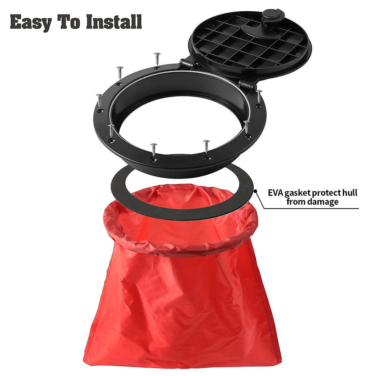 Anndason 8'' Black Deck Plate Kit Deck Hatch with Storage Bag for Fishing Kayak Boating