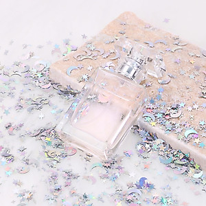 ONLYKXY Moon Star Table Confetti Decor Glitter Confetti Table Confetti Moon Star Decoration for Birthday Wedding Foil Theme Thanks Giving Party Valentine's Day Scatter Bless Confetti (Silver)